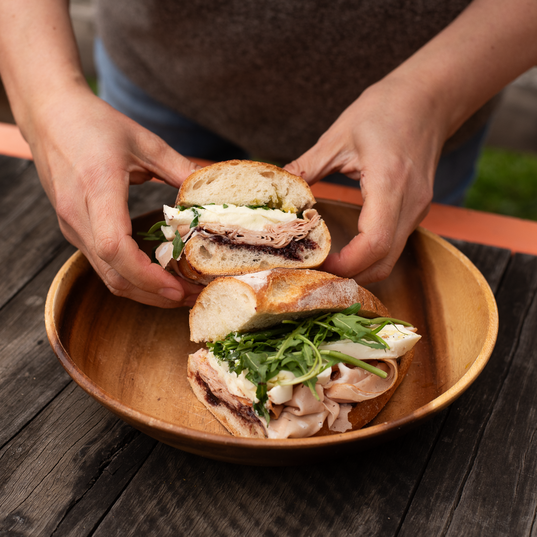 mortadella, buffalo mozzarella & olive jam ciabatta – Mount Zero Olives